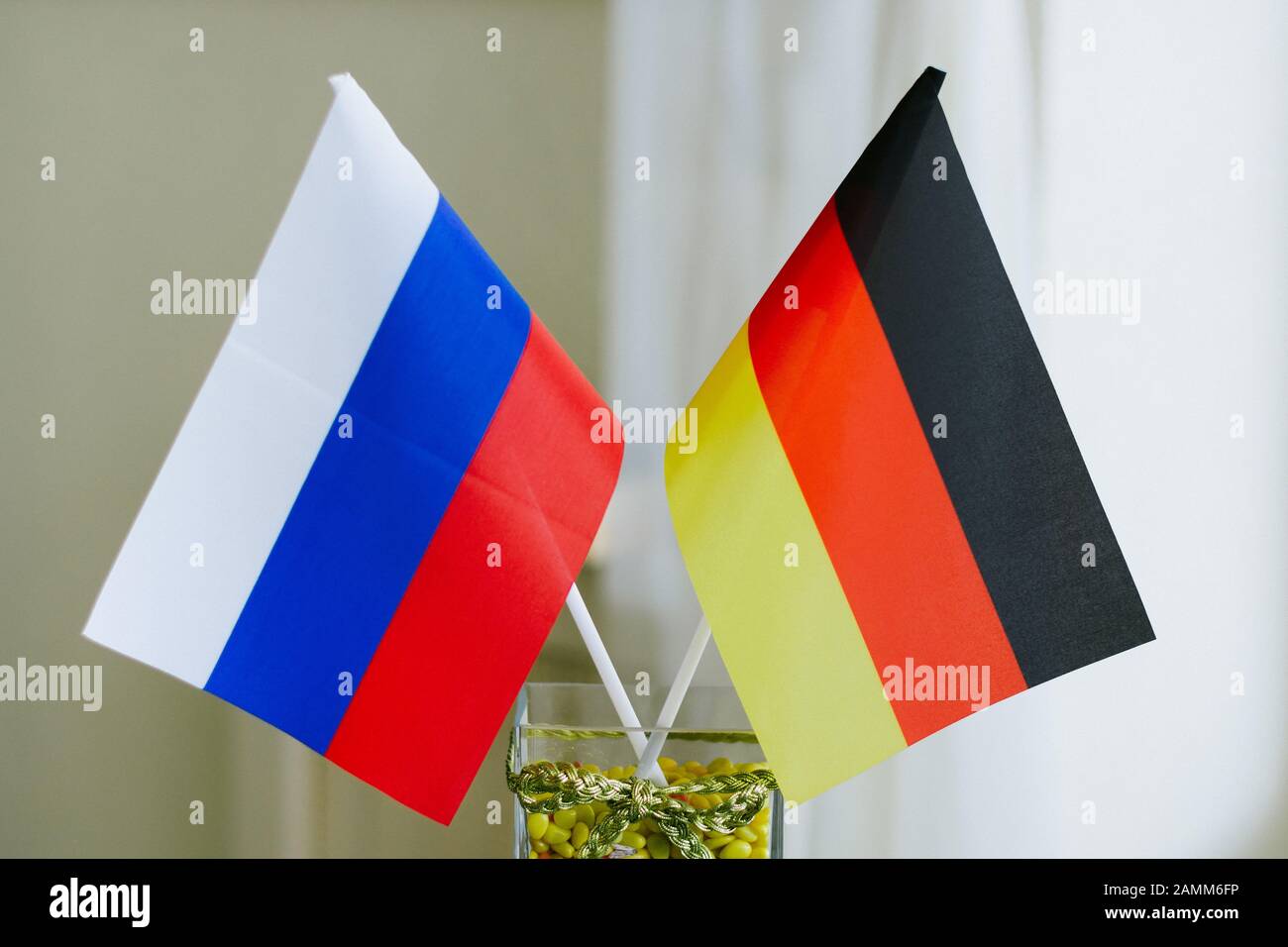 German and Russian flag symbol of the country stand together Stock ...