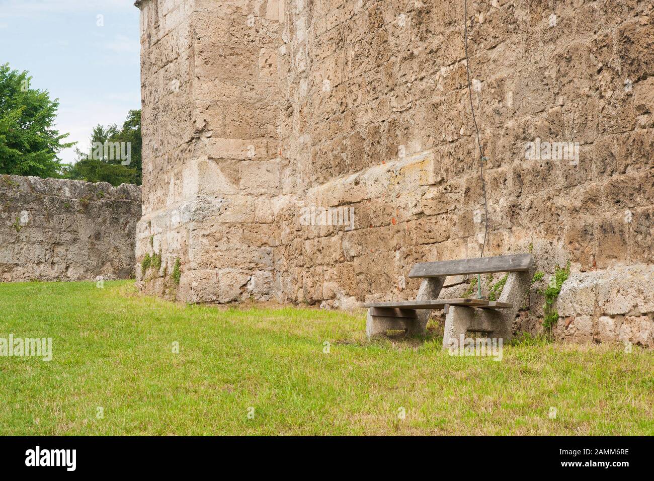 Tittmoning castle - walls with bench [automated translation] Stock ...