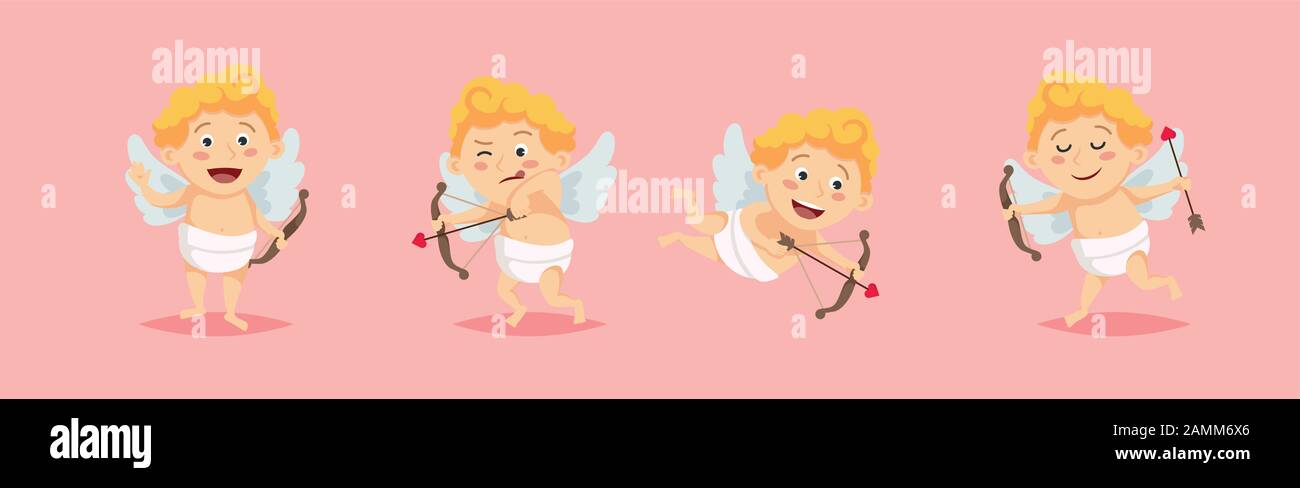 Cupid set. Cute character in different poses. Vector illustration in ...