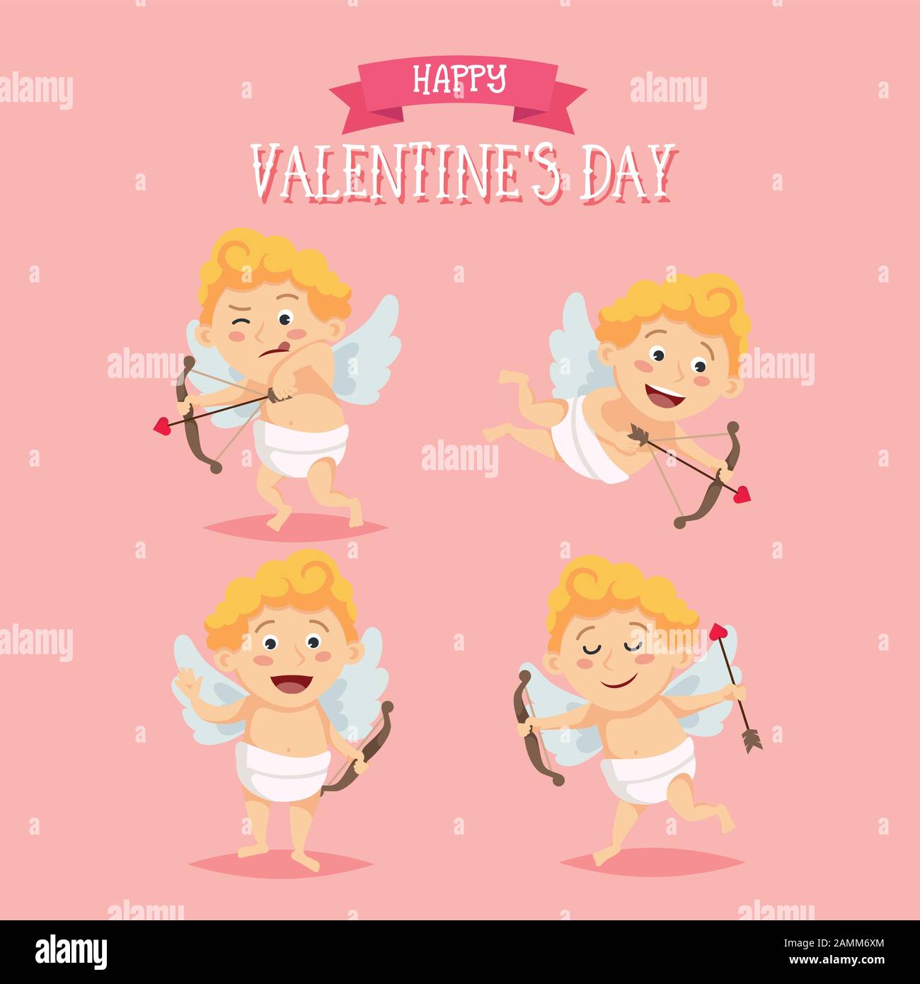 Cupid set. Cute character in different poses with text. Vector ...