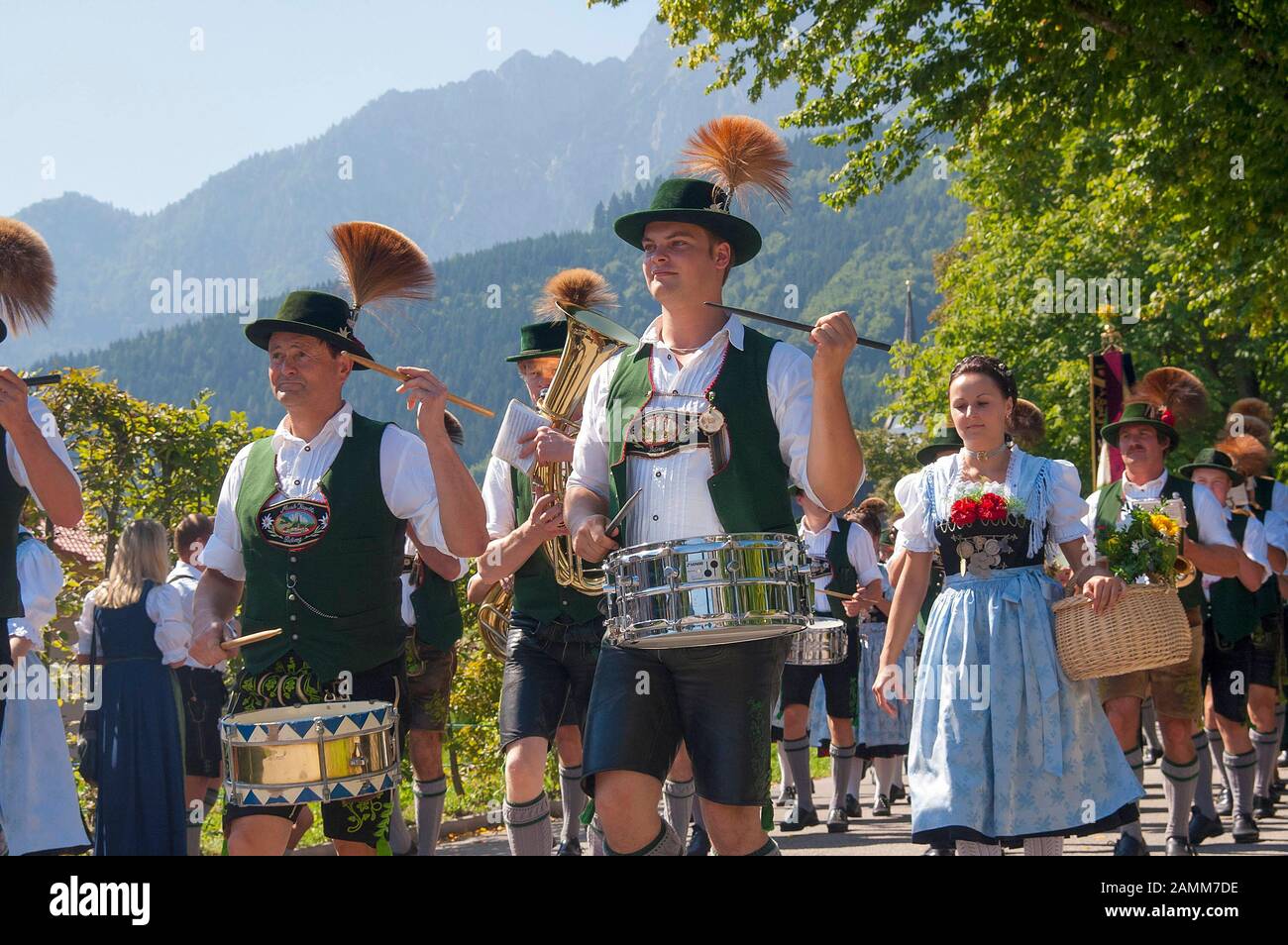 The brass music of Piding at the procession in Aufham, Berchtesgadener ...