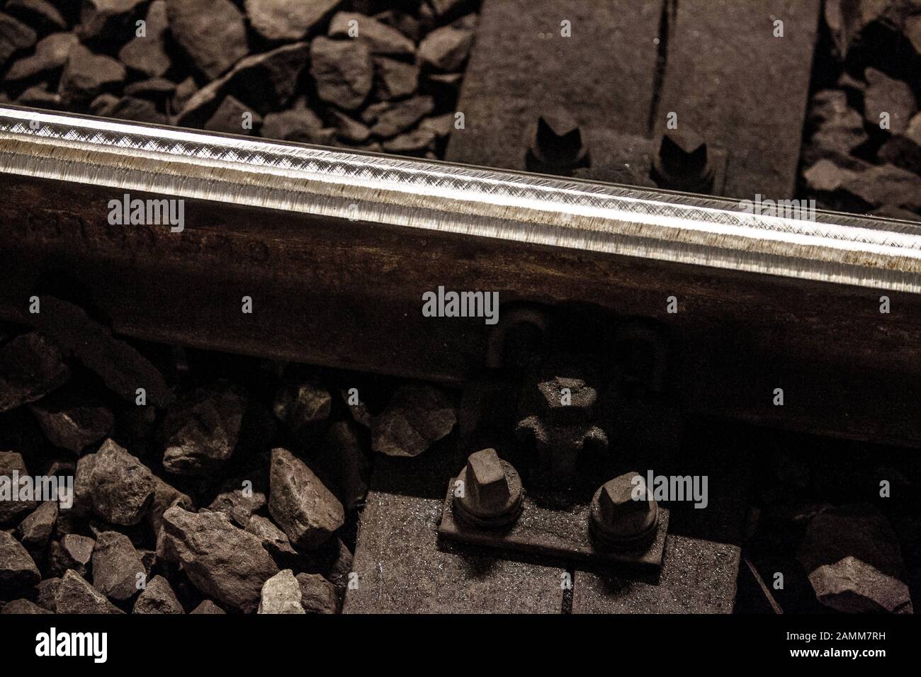 Rail grinding train on underground tracks between the stations Basler ...