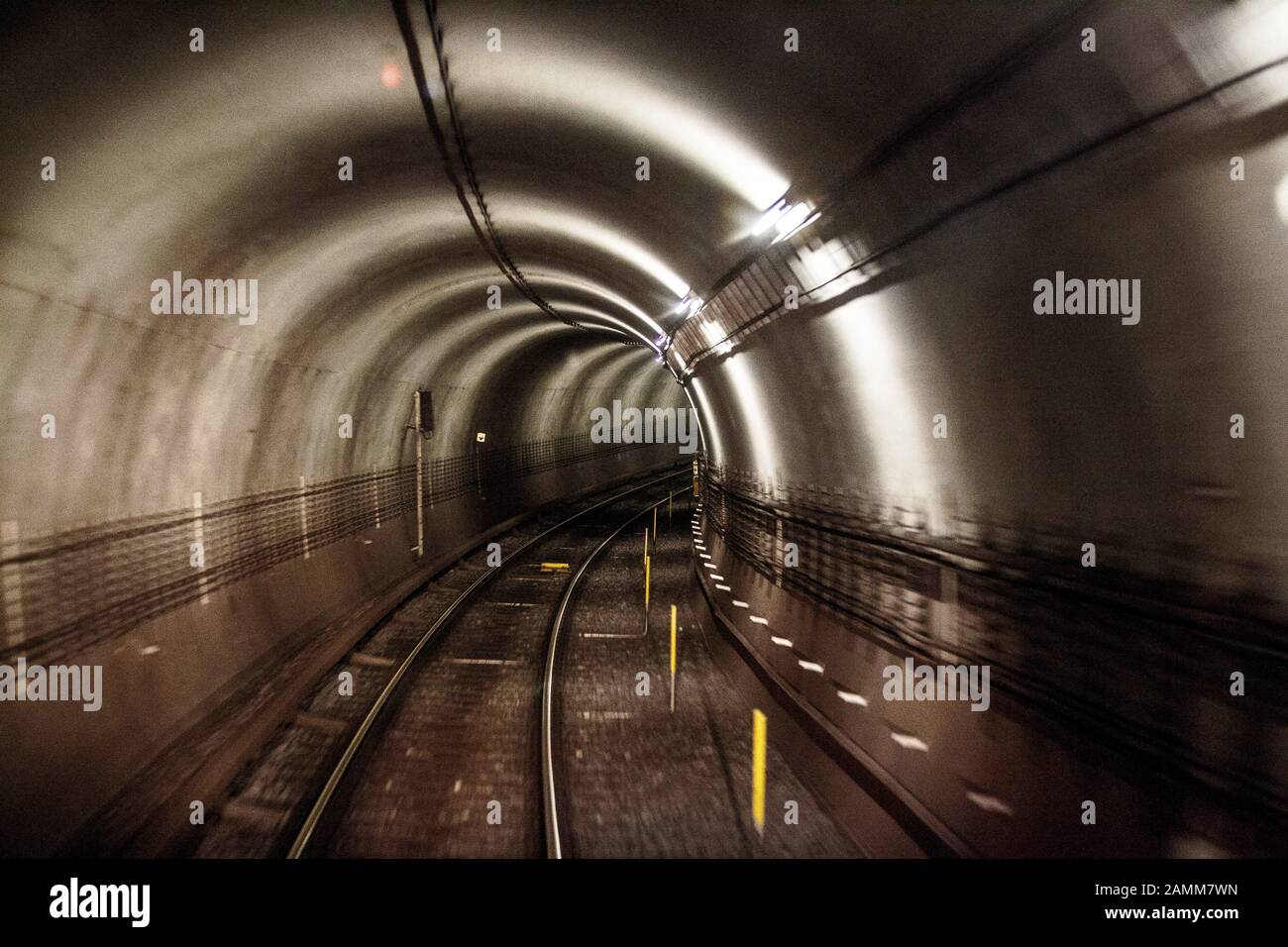 Rail grinding train on underground tracks between the stations Basler ...