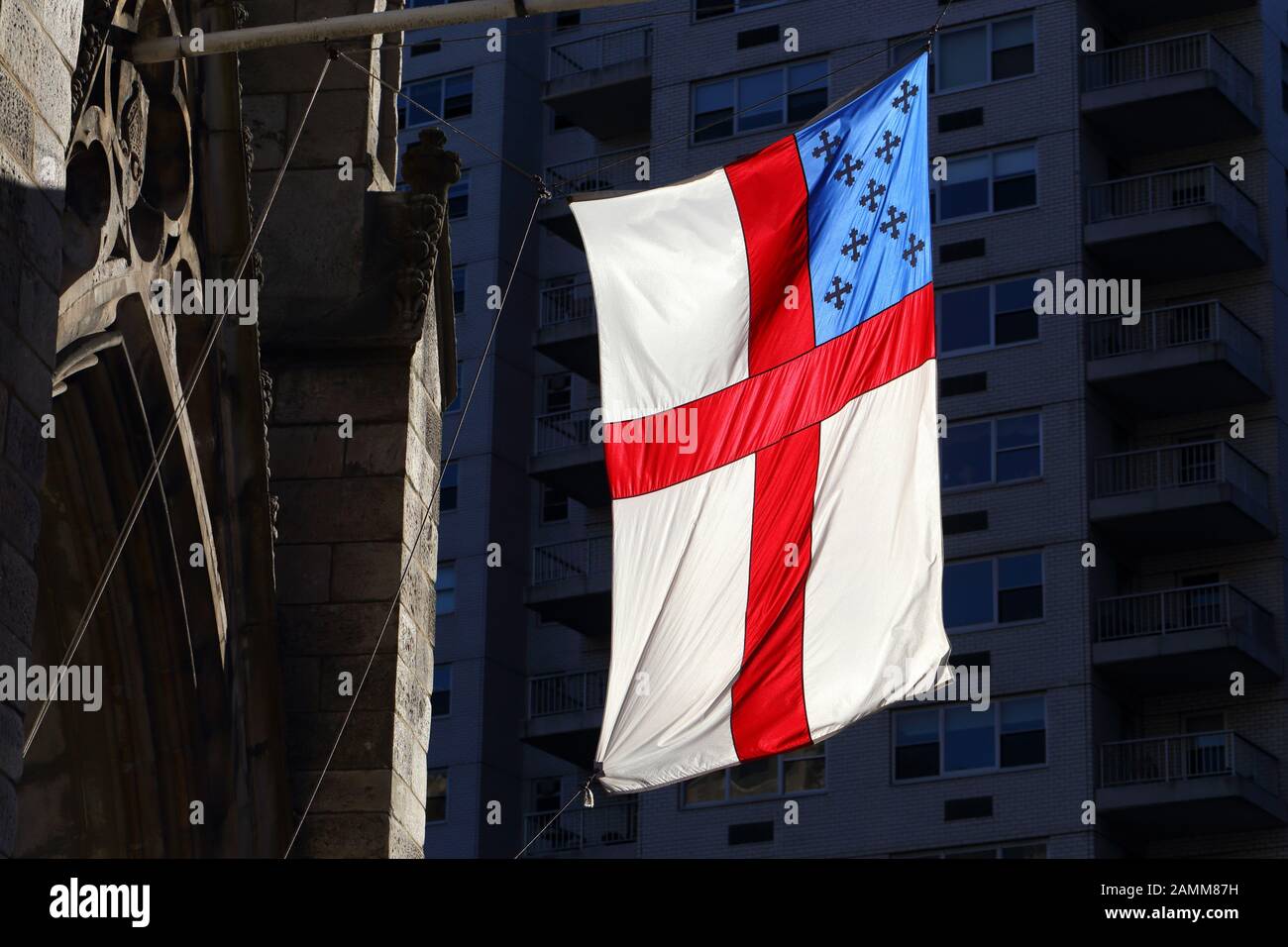 The Episcopal flag lit by the sun at Grace Church in New York, NY Stock ...