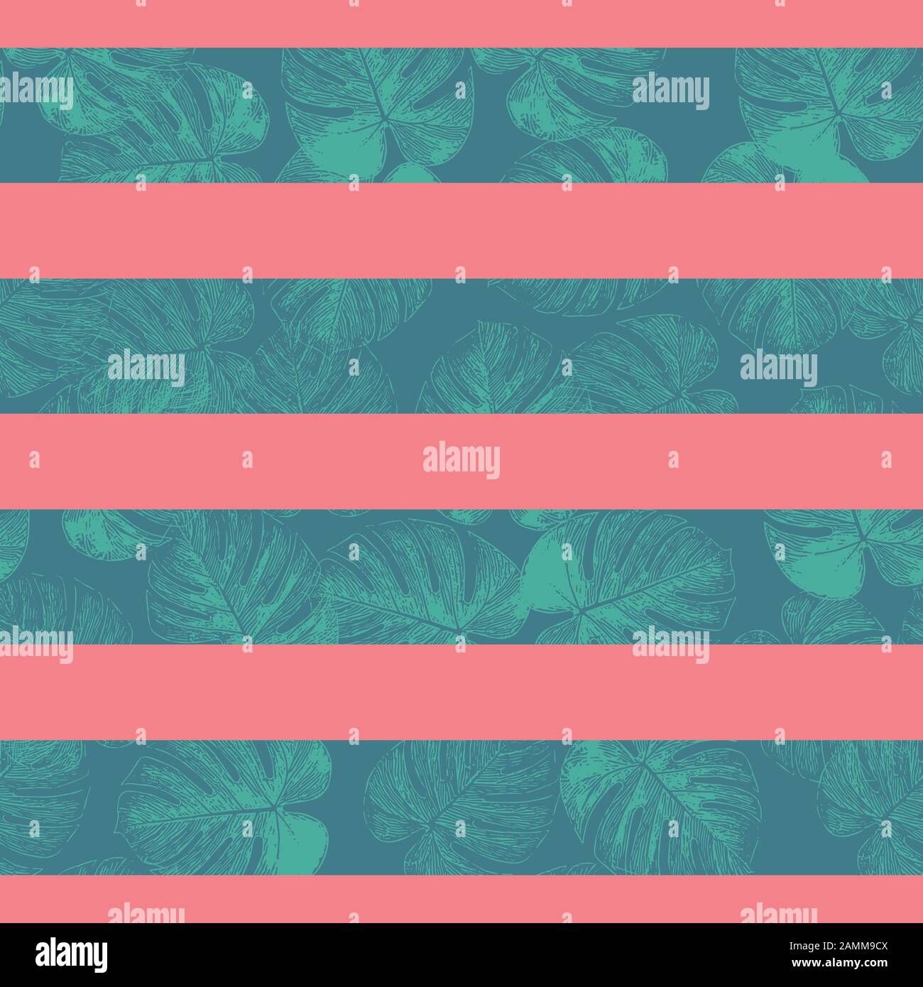 Tropical stripes seamless vector pattern. Teal blue and coral red ...