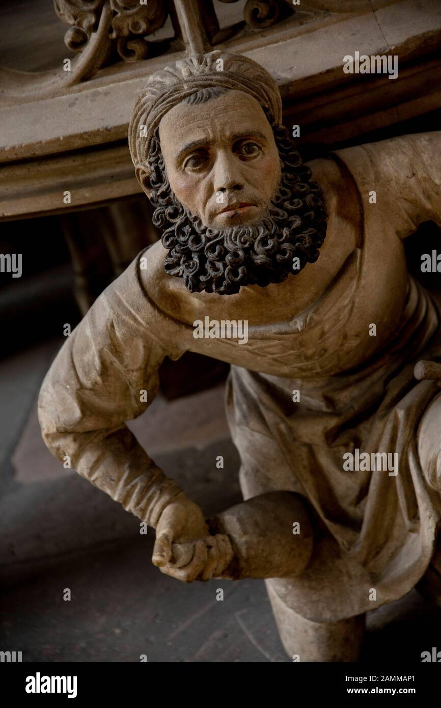 This detailed view shows the self-portrait of the sculptor Adam Kraft ...