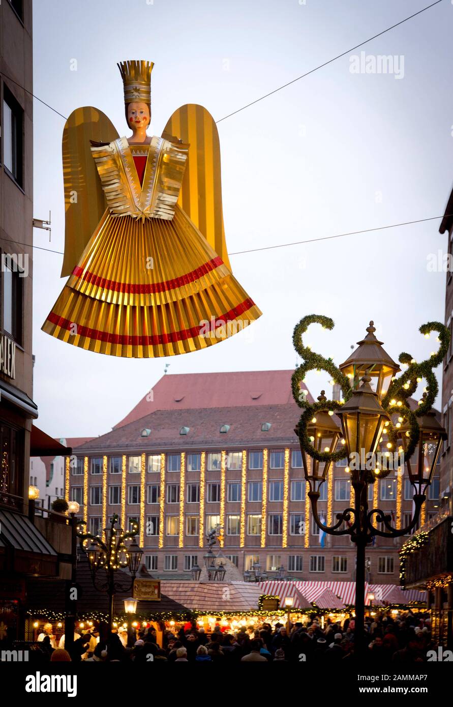 An oversized tinsel angel watches over the entrance of Nuremberg's ...