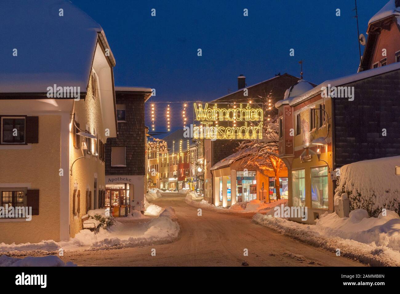 the market street of Teisendorf in christmas illumination, district ...
