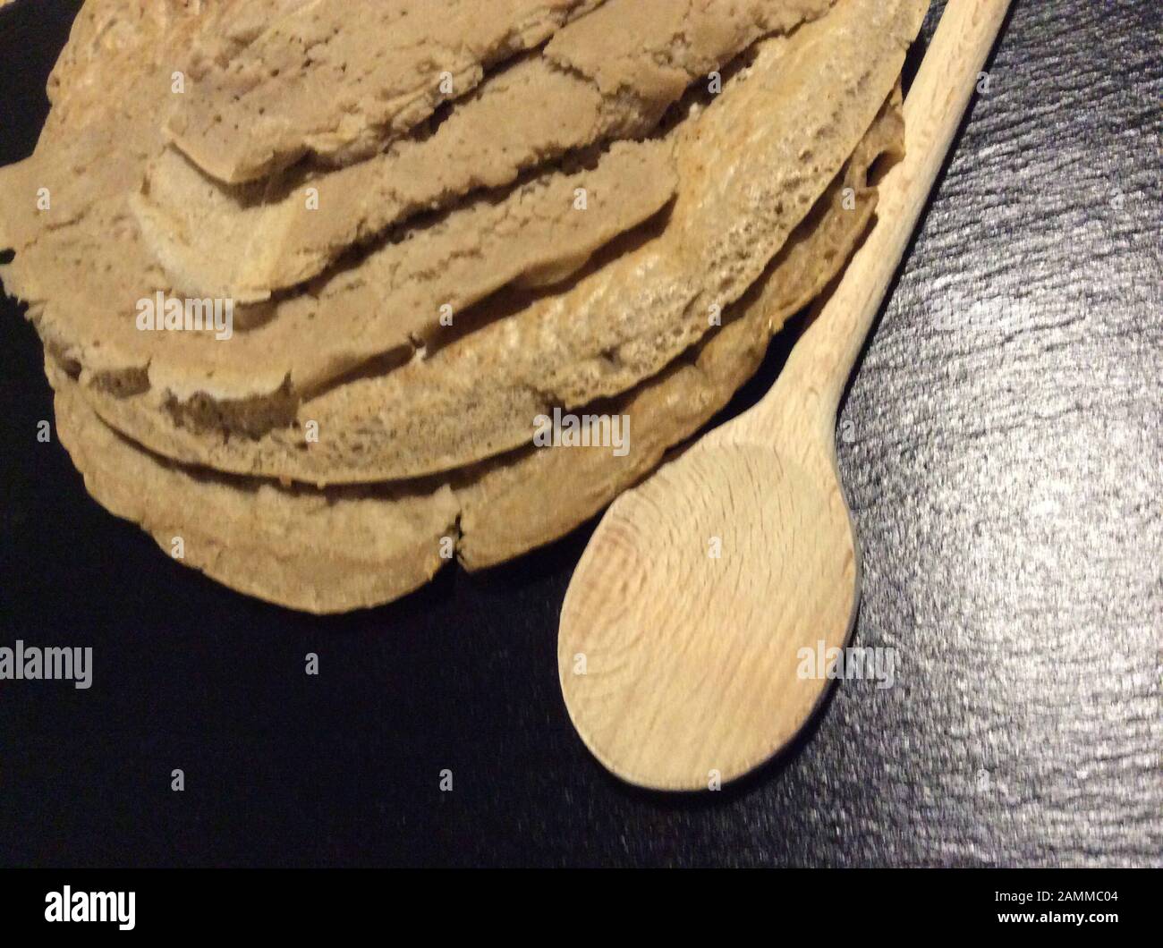 Injera flat bread made from teff flour. Teff also called dwarf millet ...