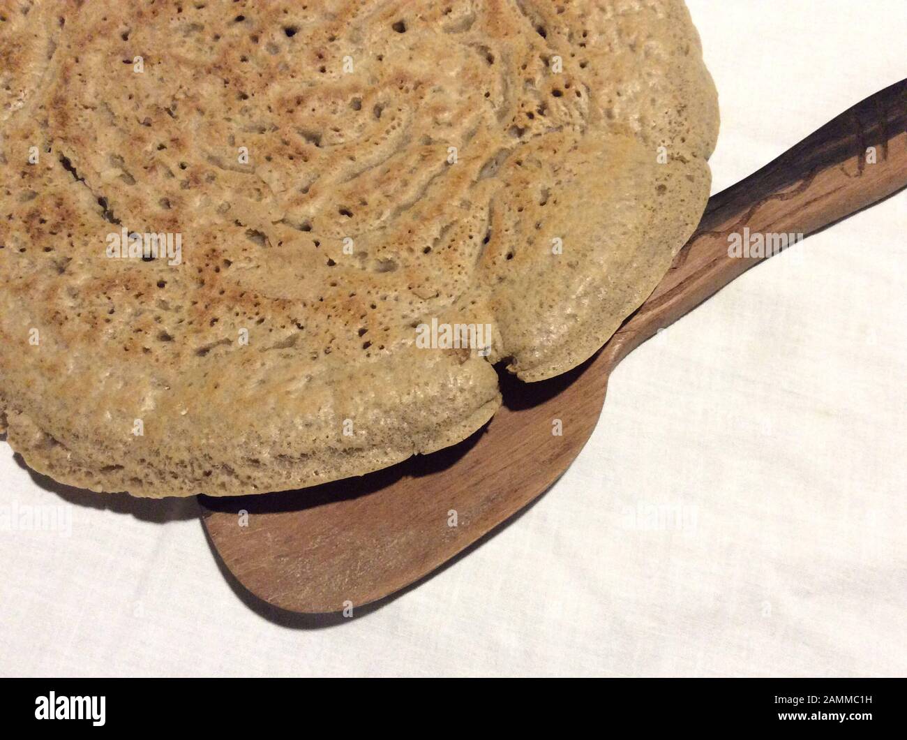 Injera flat bread made from teff flour. Teff also called dwarf millet ...