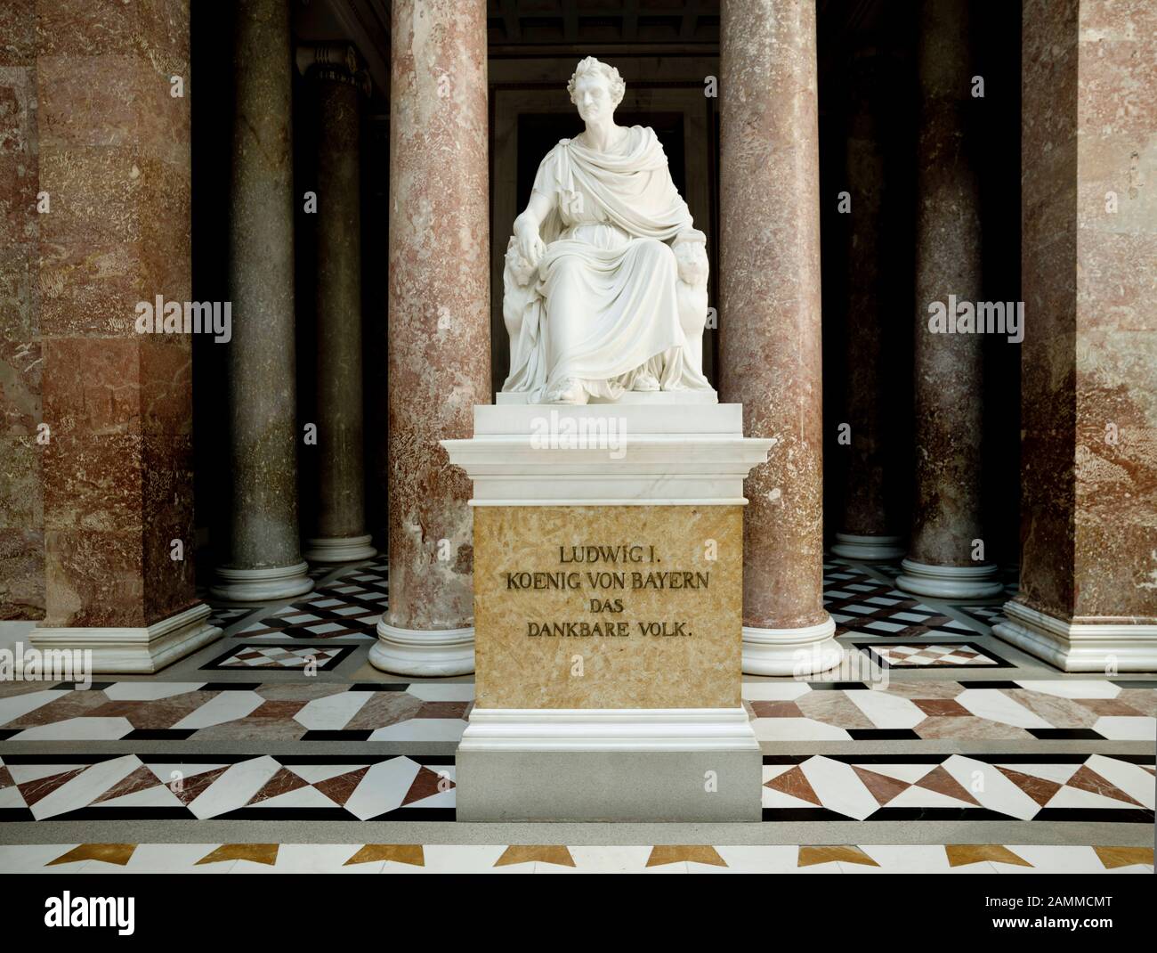 Statue of King Ludwig I. in the Hall of Fame Wallhalla above the Danube ...