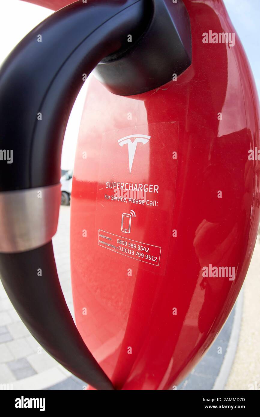 Tesla charging station at the motorway A 8 near Ulm, 14.03.2017 ...