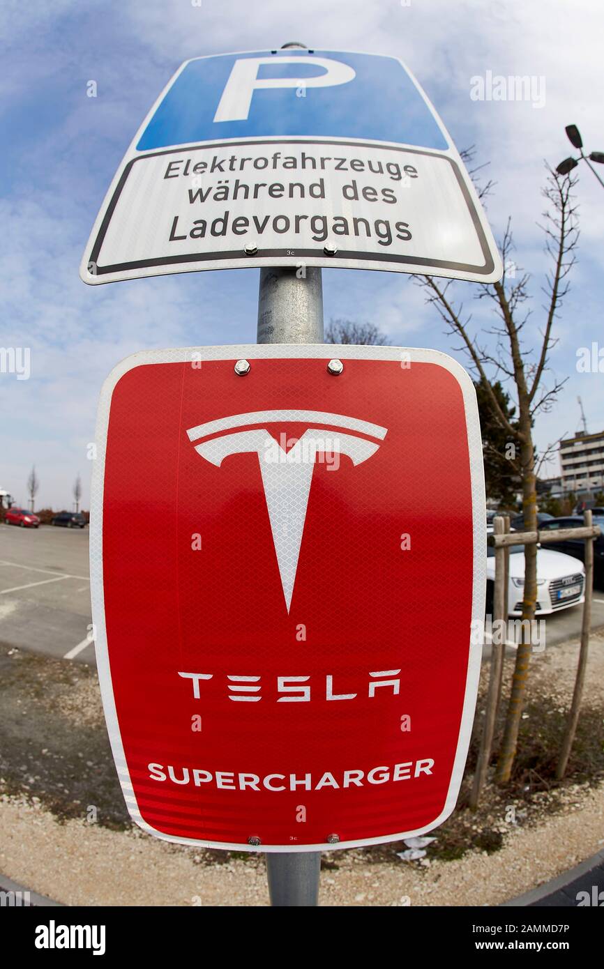 Tesla charging station at the motorway A 8 near Ulm, 14.03.2017 ...