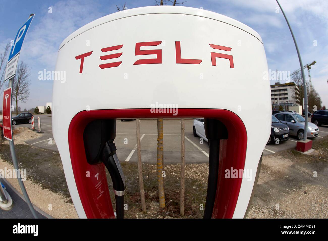 Tesla charging station at the motorway A 8 near Ulm, 14.03.2017 ...
