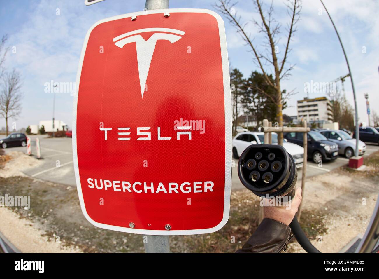 Tesla charging station at the motorway A 8 near Ulm, 14.03.2017 ...