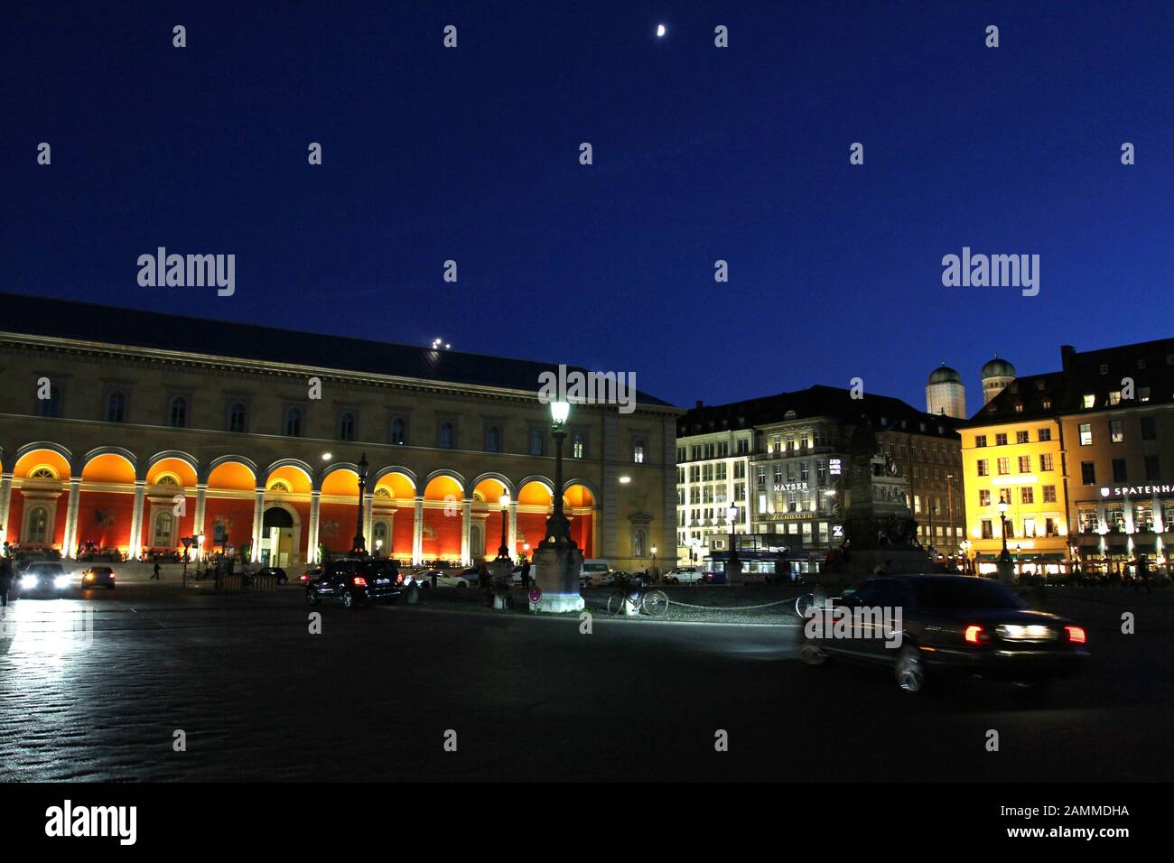 The Max-Joseph-Platz at night in downtown Munich, in the background ...