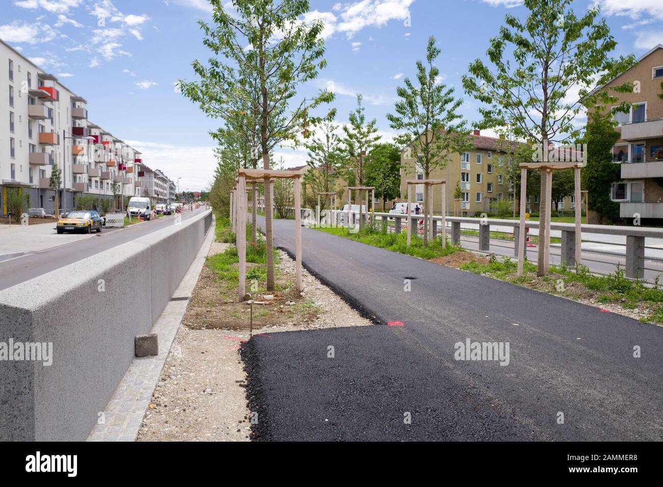 Delicate green and black tarred pavement on the new elevated promenade ...