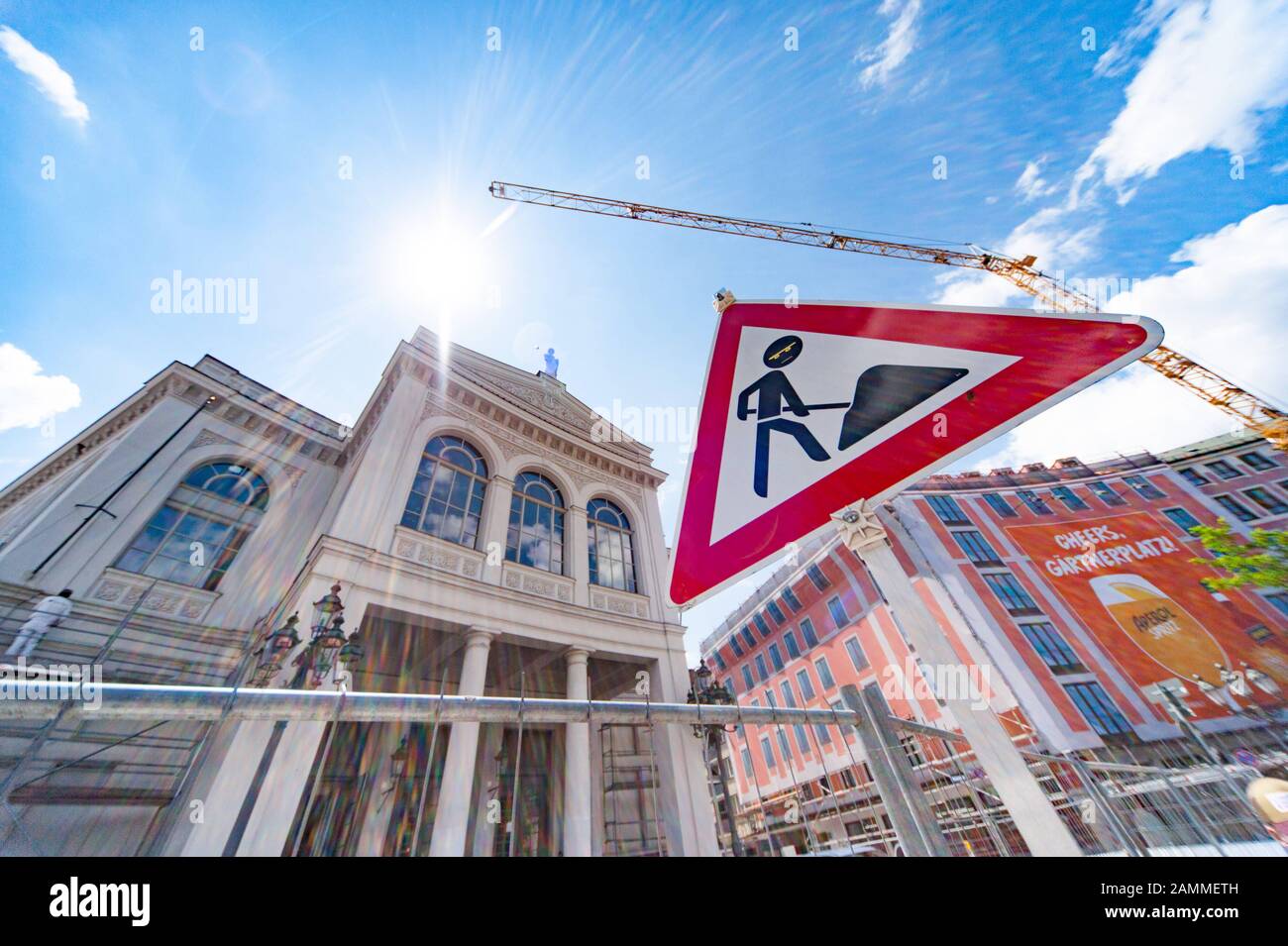 Road signs attention construction site hi-res stock photography and ...