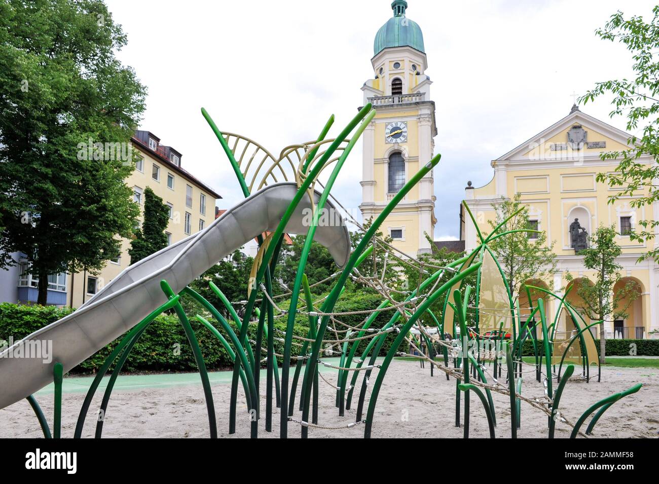 Playground at the newly designed Josephsplatz in Munich. In the ...