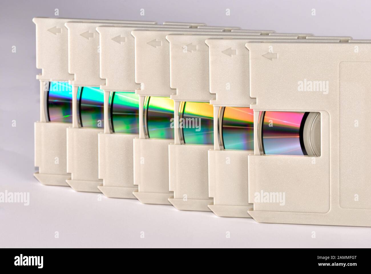 Optical storage disks (128-256MB) with rainbow reflection effect Stock ...