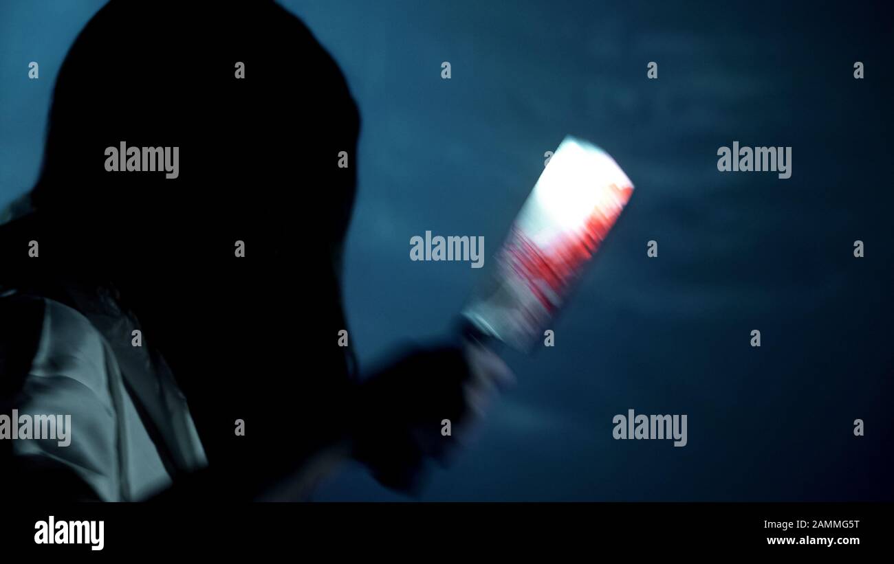 Cold-blooded killer stabbing victim with sharp knife, bloody murder ...