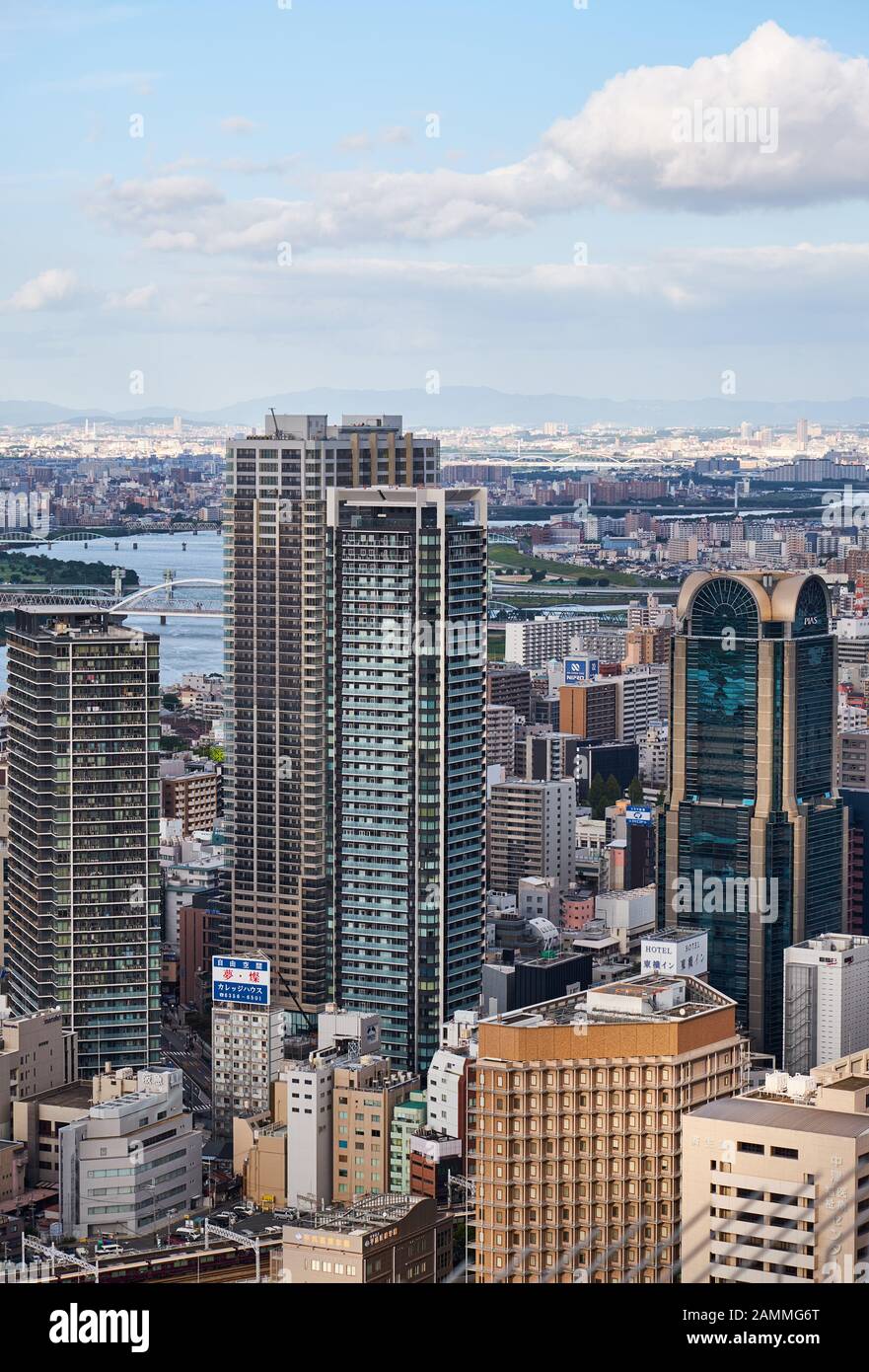 OSAKA, JAPAN - OCTOBER 15, 2019: The bird's eye view of skyscrapers in ...