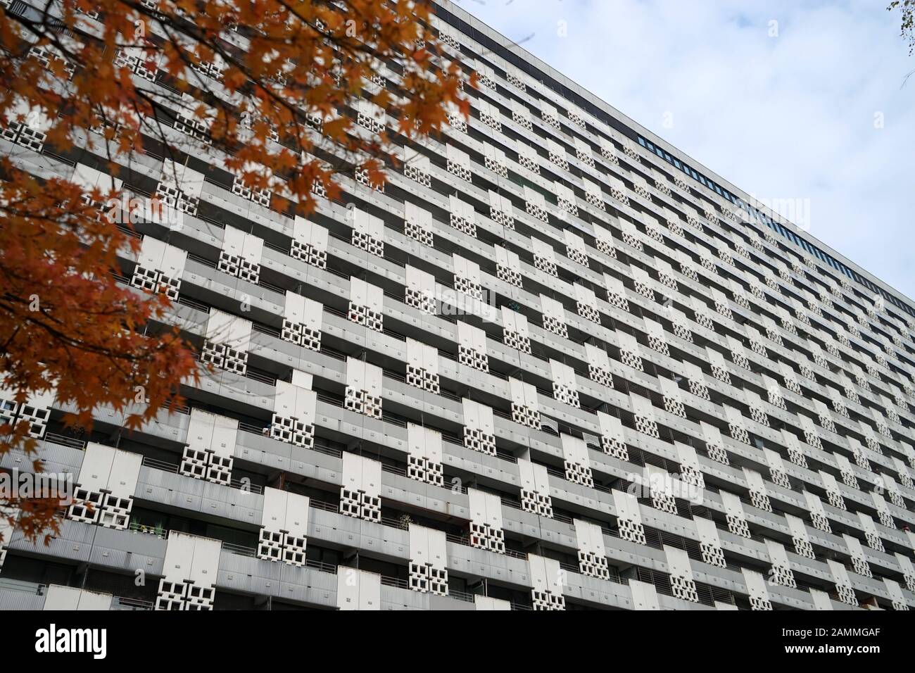 The striking facade structure of the Arabella House in Munich is ...