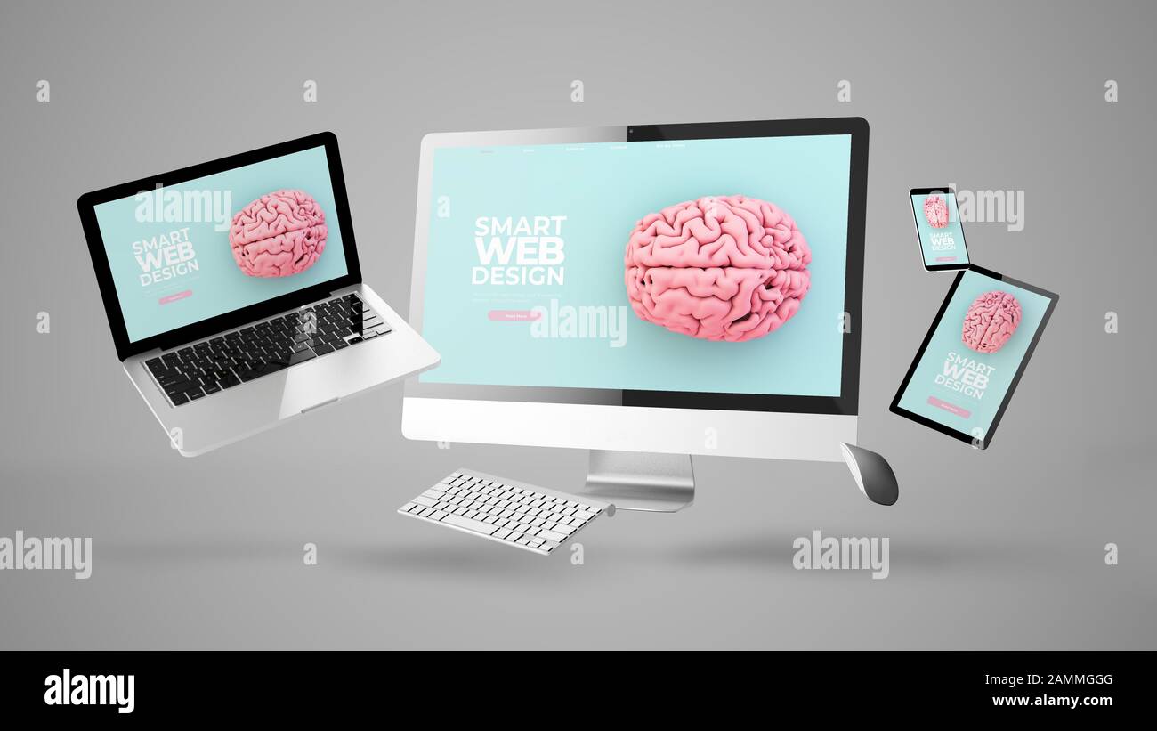 floating devices showing smart responsive website design 3d rendering ... floating devices showing smart responsive website design 3d rendering ...