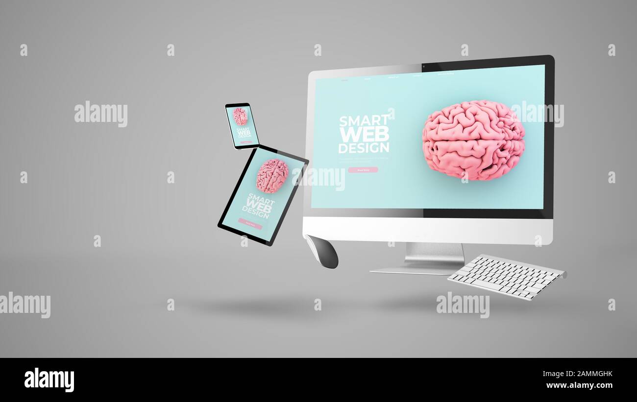 floating devices showing smart responsive website design 3d rendering ... floating devices showing smart responsive website design 3d rendering ...