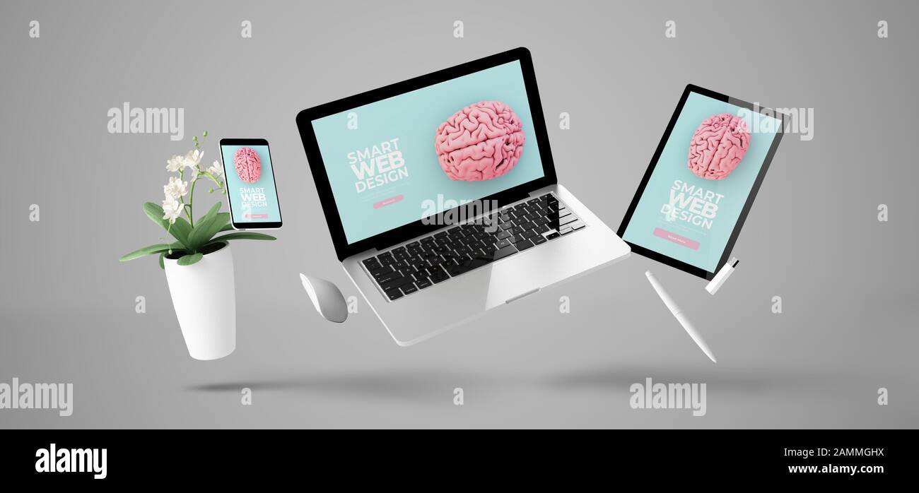 floating devices showing smart responsive website design 3d rendering ... floating devices showing smart responsive website design 3d rendering ...