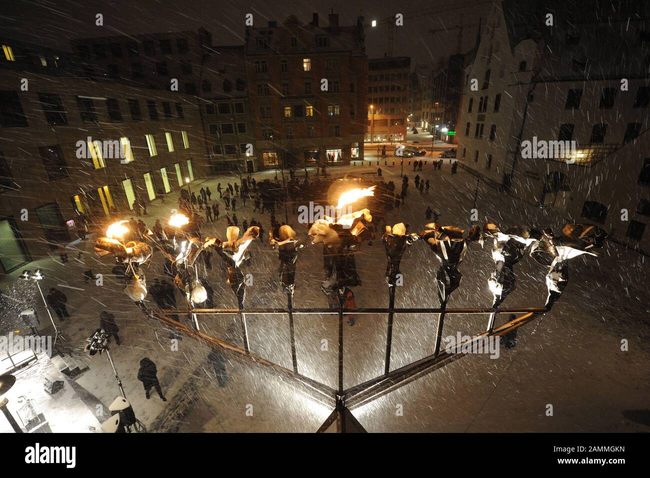 Public lighting of a light at the Hanukkah candlestick in front of the ...