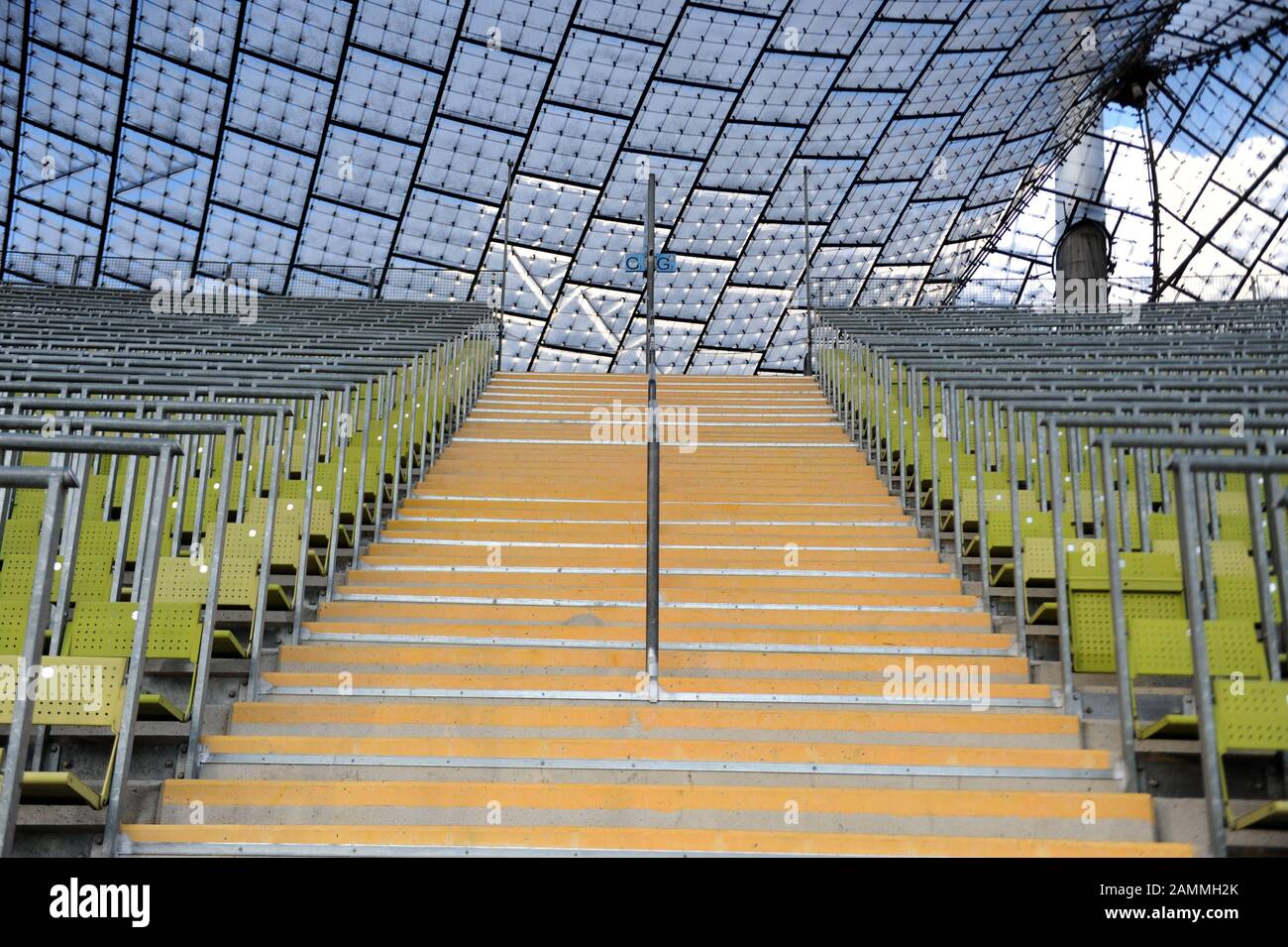 Aisle on the seat grandstand in the Olympic Stadium in Munich's Olympic ...