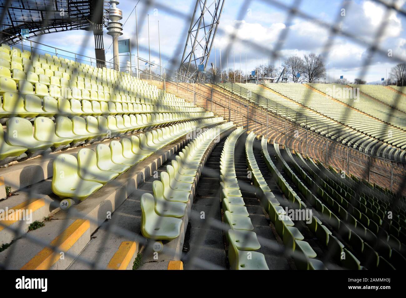 Seat grandstand in the Olympic Stadium in Munich's Olympic Park ...