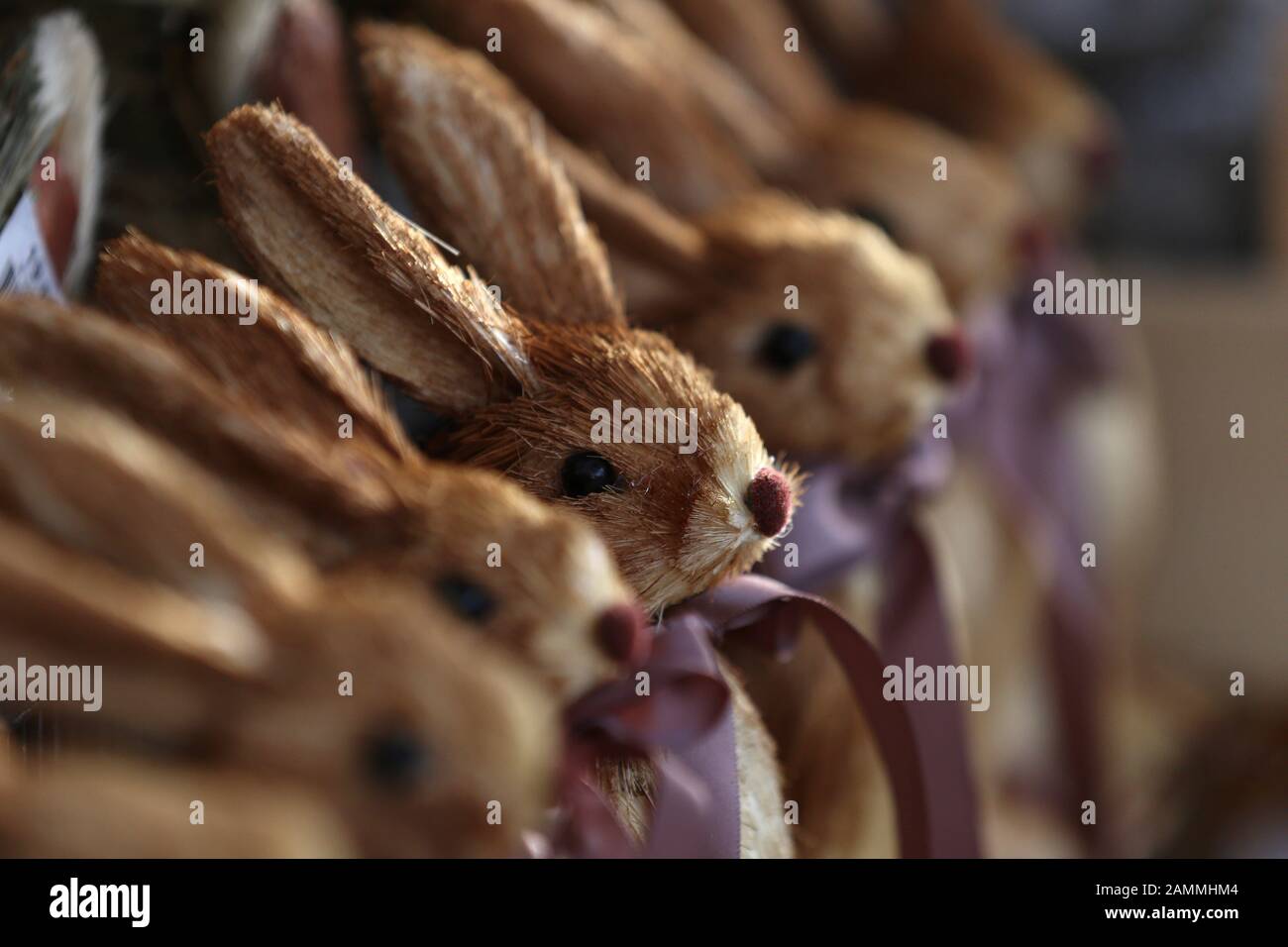Easter bunnies at a stand at the Munich Viktualienmarkt [automated ...
