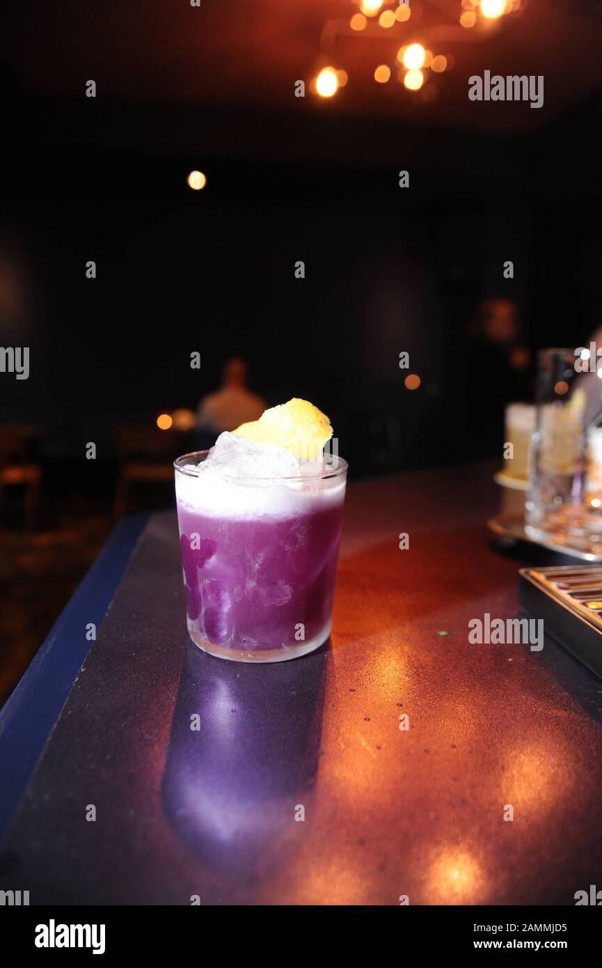 A "Blue Ferrari" cocktail on the counter of the restaurant "Schwarzer ...