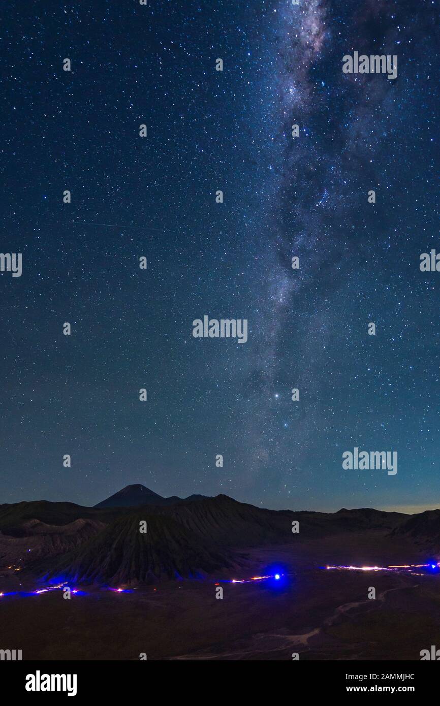 Milky way and stars above the Mount Bromo Volcano, Indonesia Stock ...