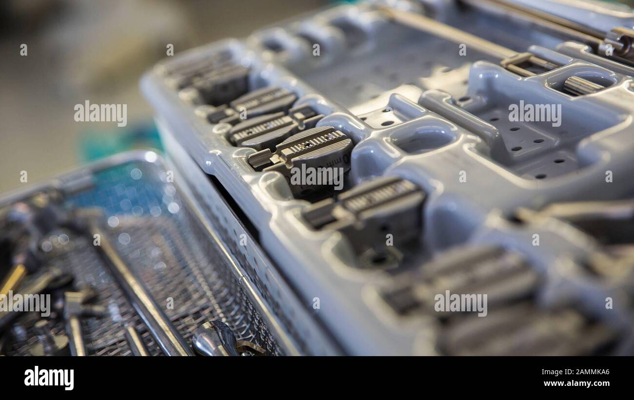 Surgical instruments in the operating room of a hospital. [automated ...
