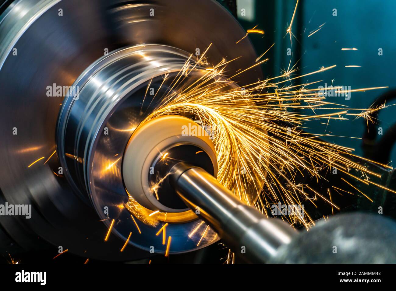 Internal processing of a polished surface with sparks in the workplace ...