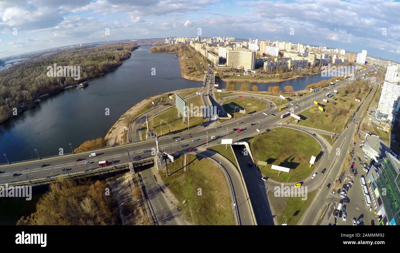 Aerial view of urban traffic, residential area landscape road junction ...