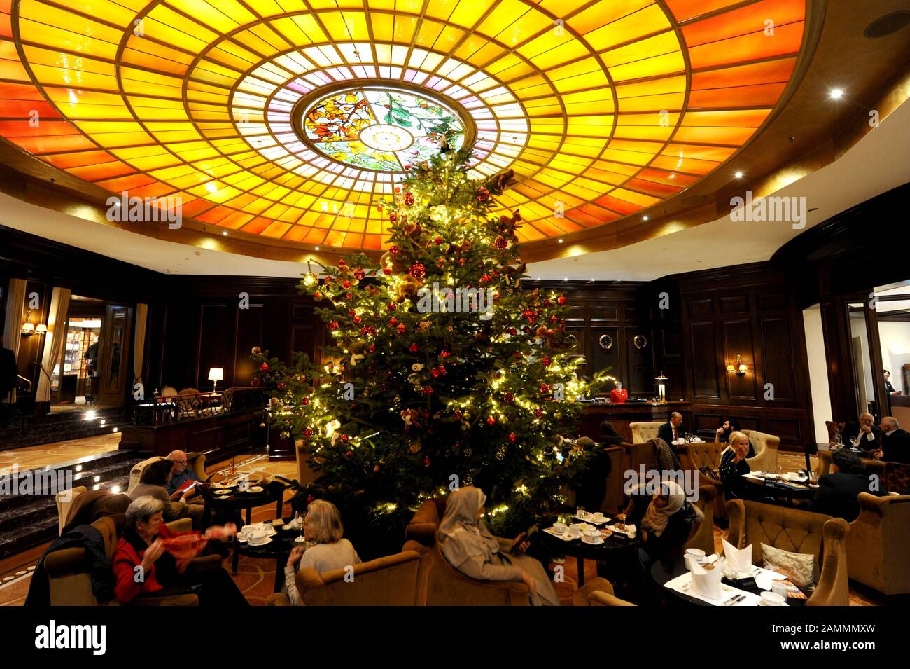 A Christmas tree decorated with 101 small stuffed animals by Steiff in ...