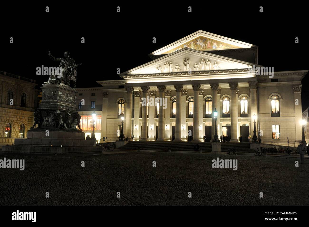 Illuminated buildings in Munich. Here the view from the National ...