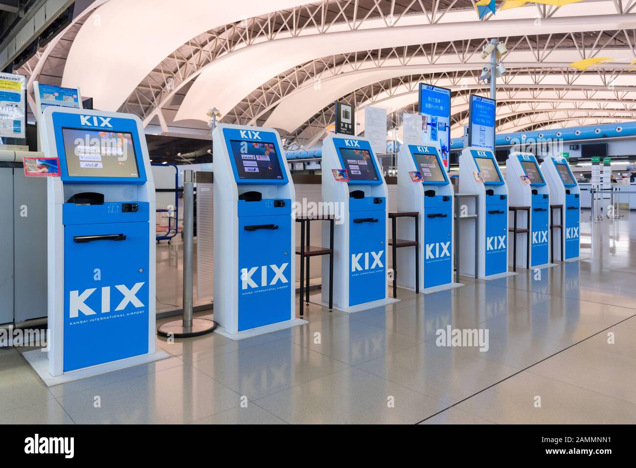 Self check-in service counters inside the Kansai International Airport ...