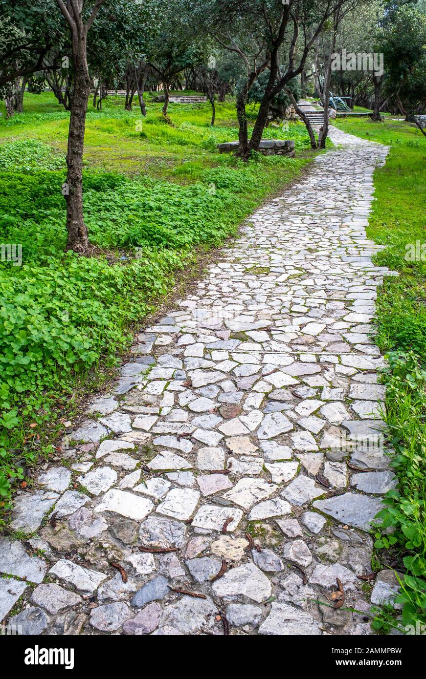 Stone path in a park at Acropolis slope, Athens, Greece Stock Photo - Alamy