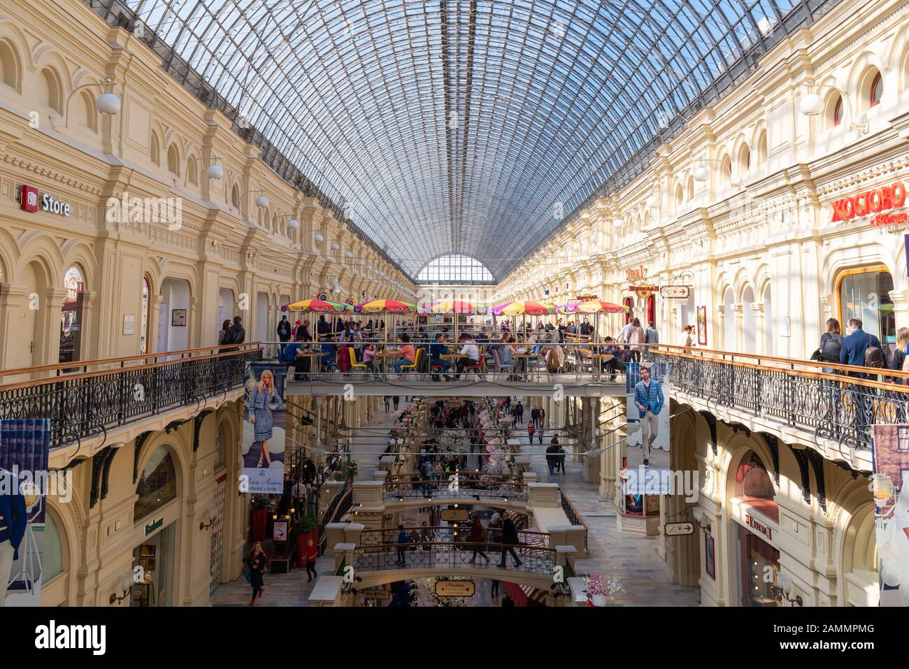 MOSCOW, RUSSIA-APR8, 2018:Tourists inside GUM department store shopping ...