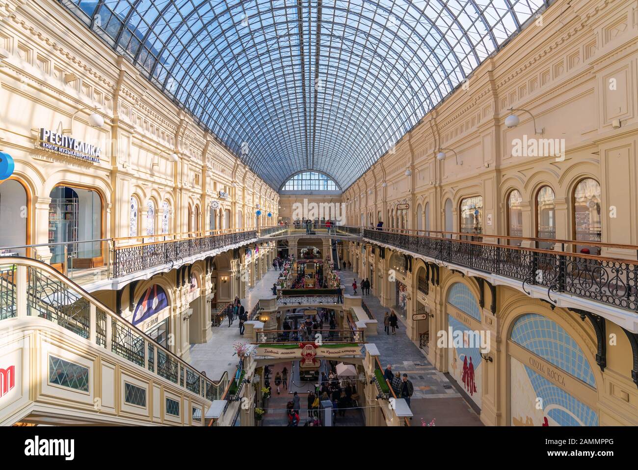 MOSCOW, RUSSIA-APR8, 2018:Tourists inside GUM department store shopping ...