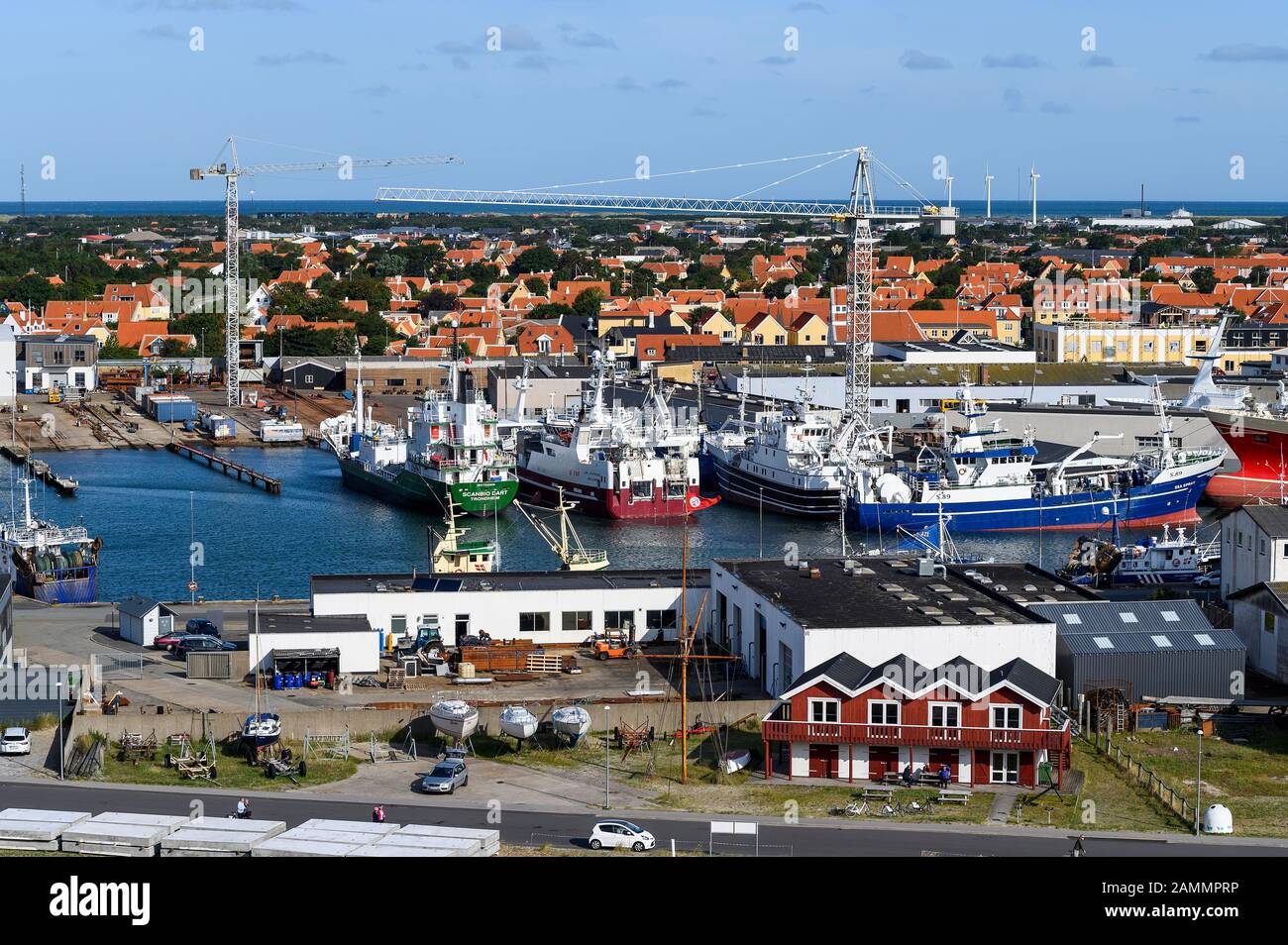 View of the port of Skagen from the Cunard ship Queen Elizabeth Stock ...
