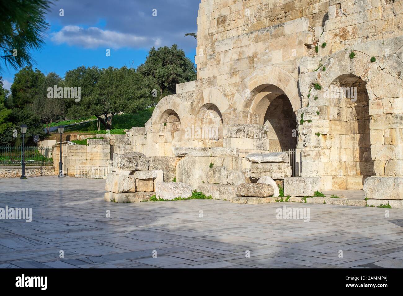 Odeon of Herodes Atticus facade in Athens, Greece. Also known as ...