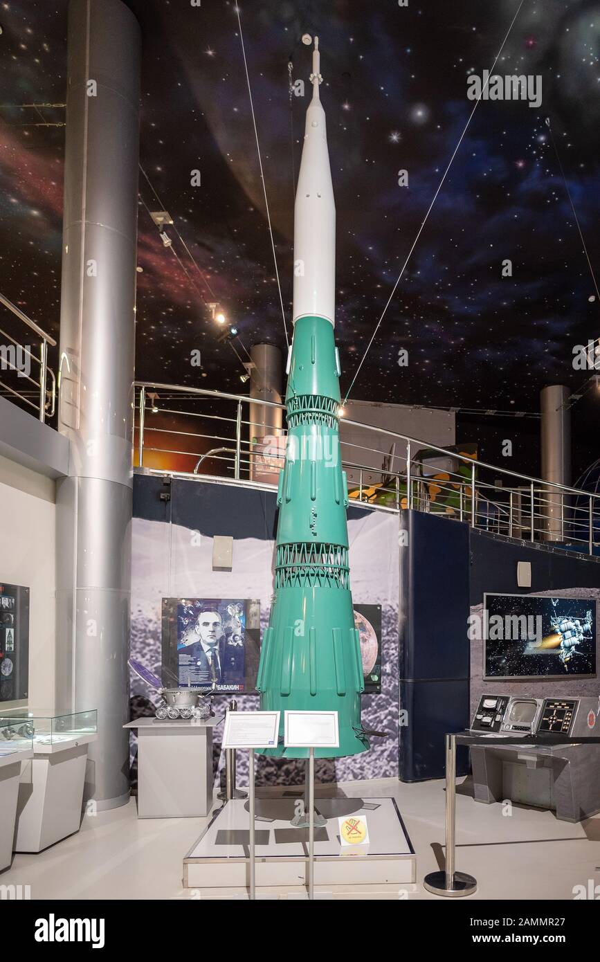 Satellite module details on display inside of Museum of Cosmonautics on ...