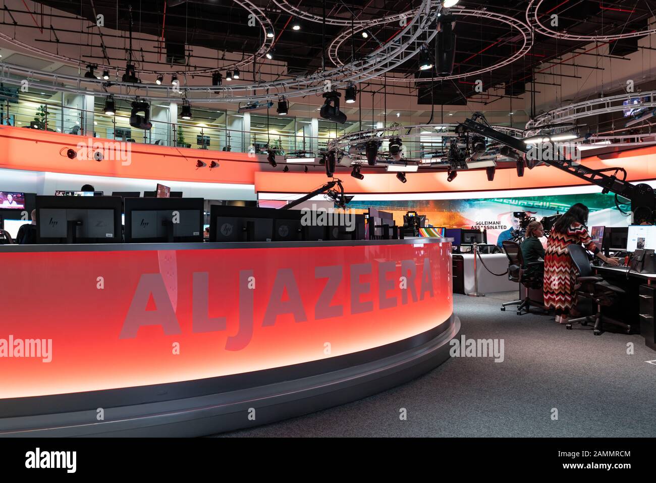 The newsroom of Al Jazeera English TV channel, Doha, Qatar Stock Photo ...