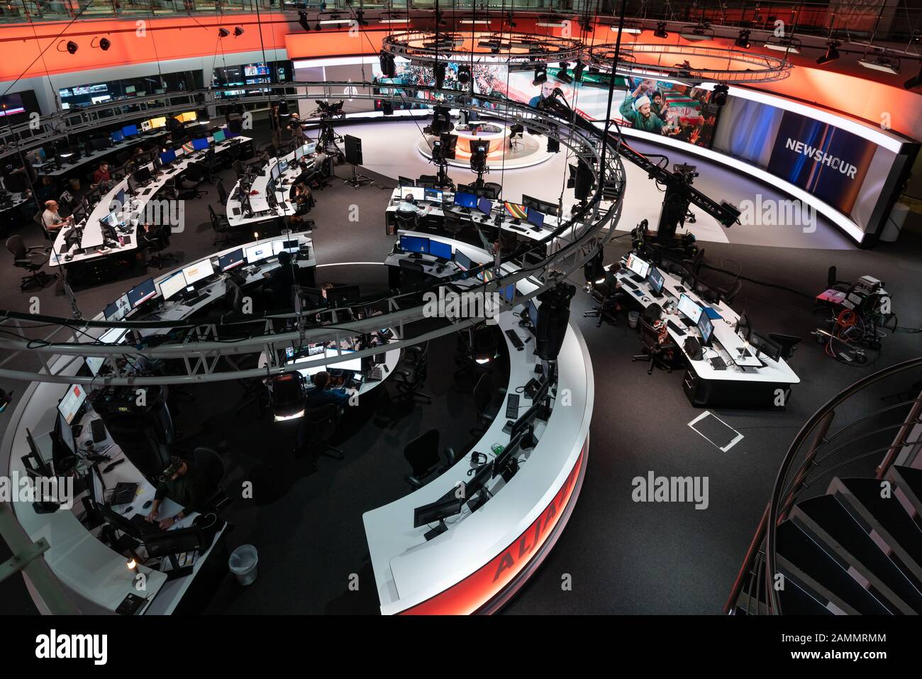 The newsroom of Al Jazeera English TV channel, Doha, Qatar Stock Photo ...